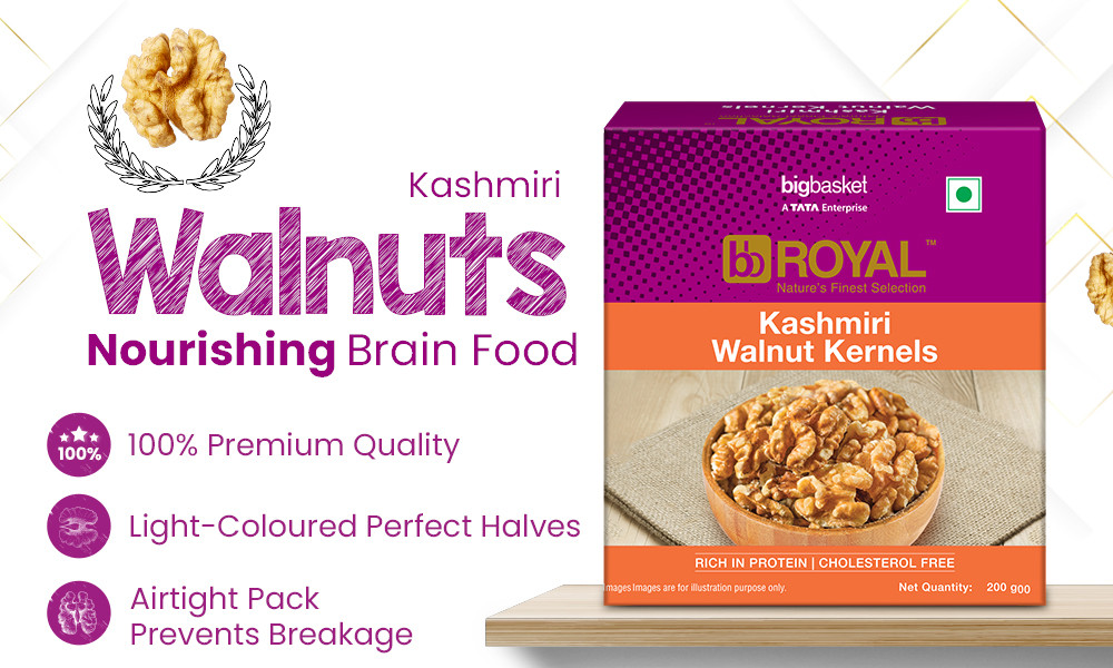Buy bb Royal Kashmiri Walnuts Premium Kernel - Whole, Rich In Fibre ...
